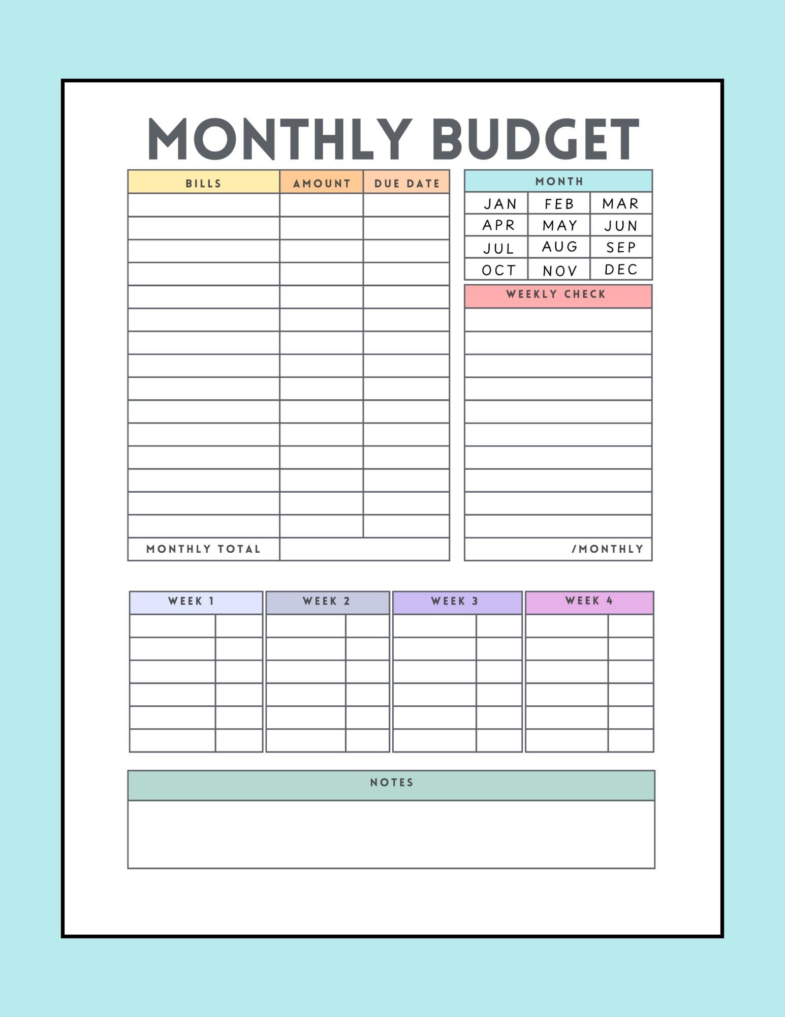 Monthly Income Printable Paycheck Budget Tracker Bullet Journal Weekly ...