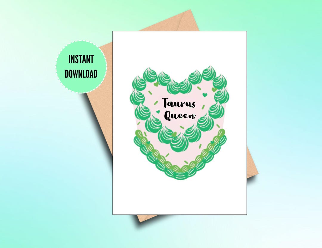 Taurus Birthday Card: Heart Cake Design (digital Download) - Etsy