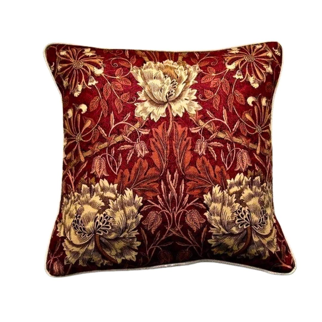 William Morris Honeysuckle & Tulip Cushion Cover: Rust Red Linen Pillow ...