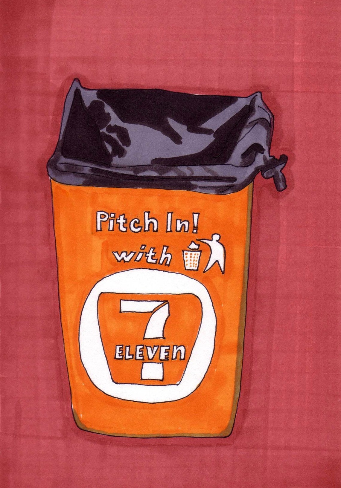Trash Can-5x7 Inch Print From Original Illustration - Etsy