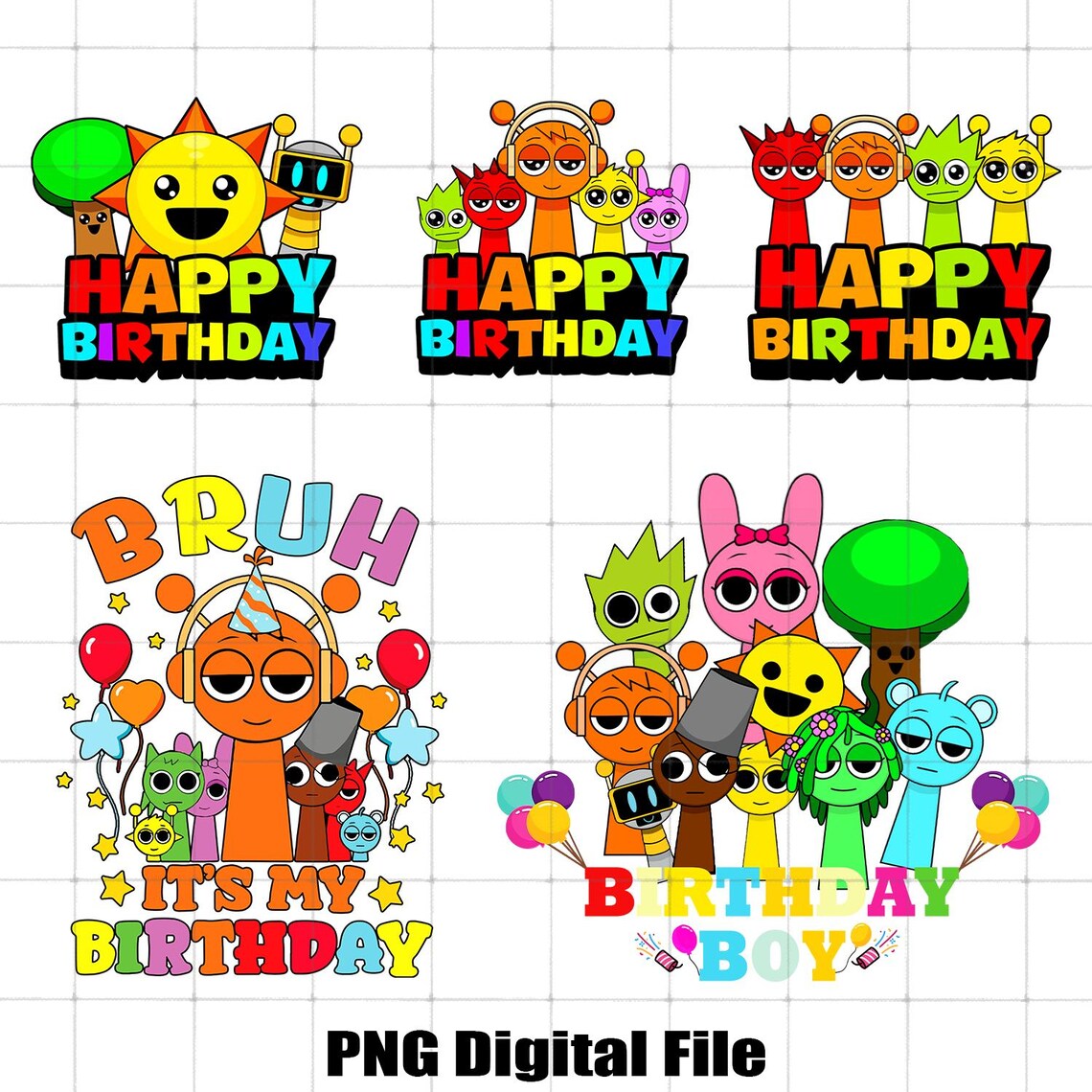 5+incredibox Sprunki Happy Birthday PNG Bundle, Sprunki Beats, Sprunki ...