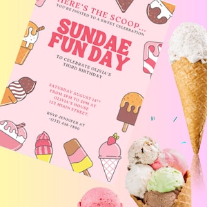 Sundae Funday Birthday Invitation: Editable Ice Cream Party Template ...