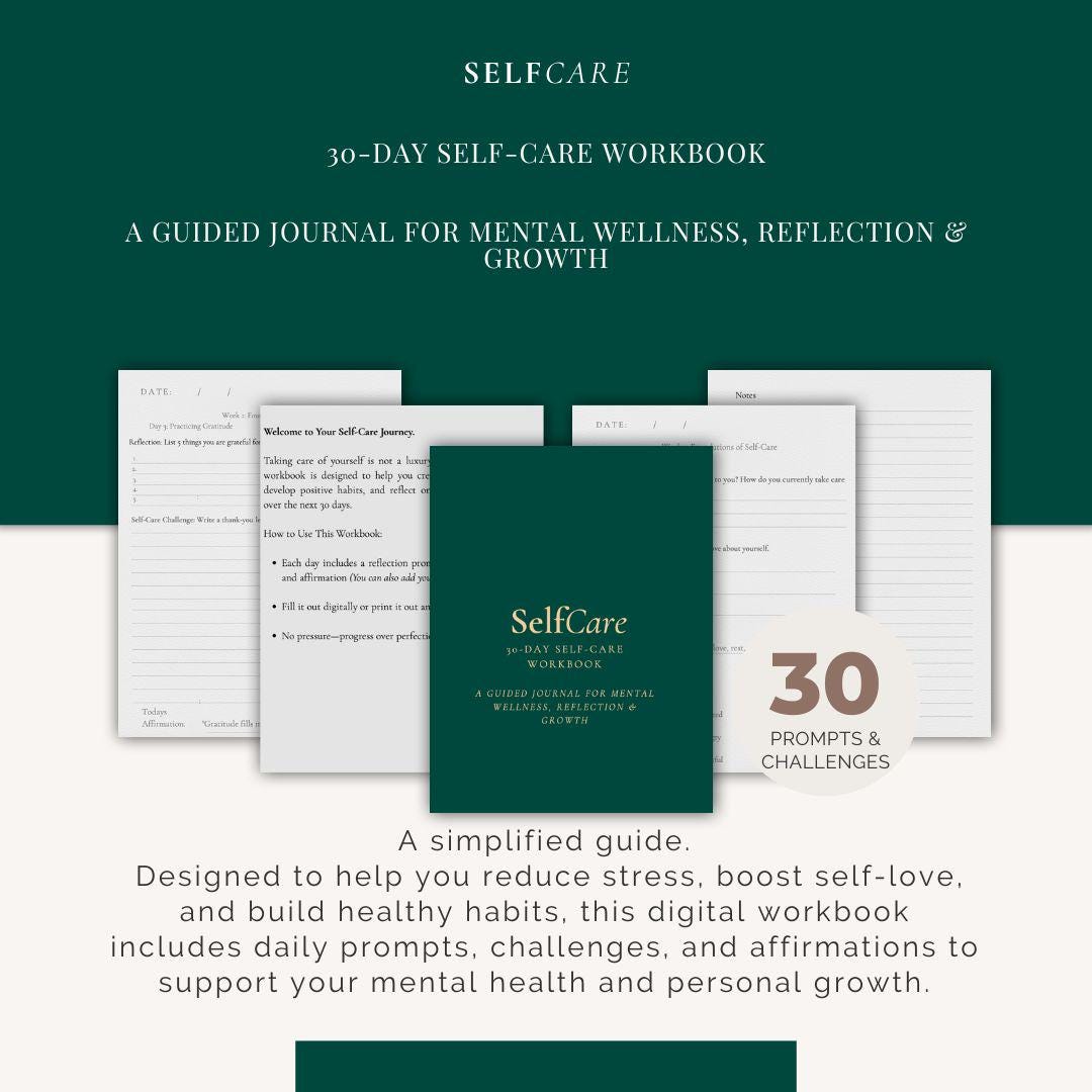 30-day Self-care Workbook, Simple Mental Health Journal, Guided Self ...
