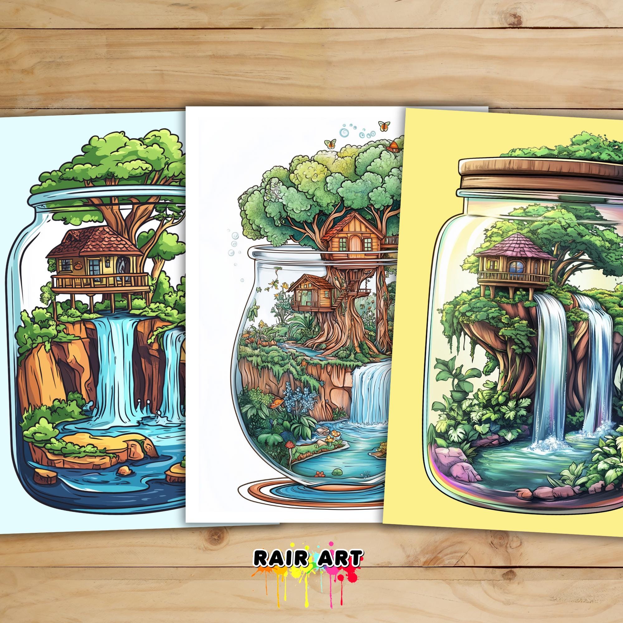 50 Jars Coloring Pages "nature Landscapes" – Color Jars With Flowers ...