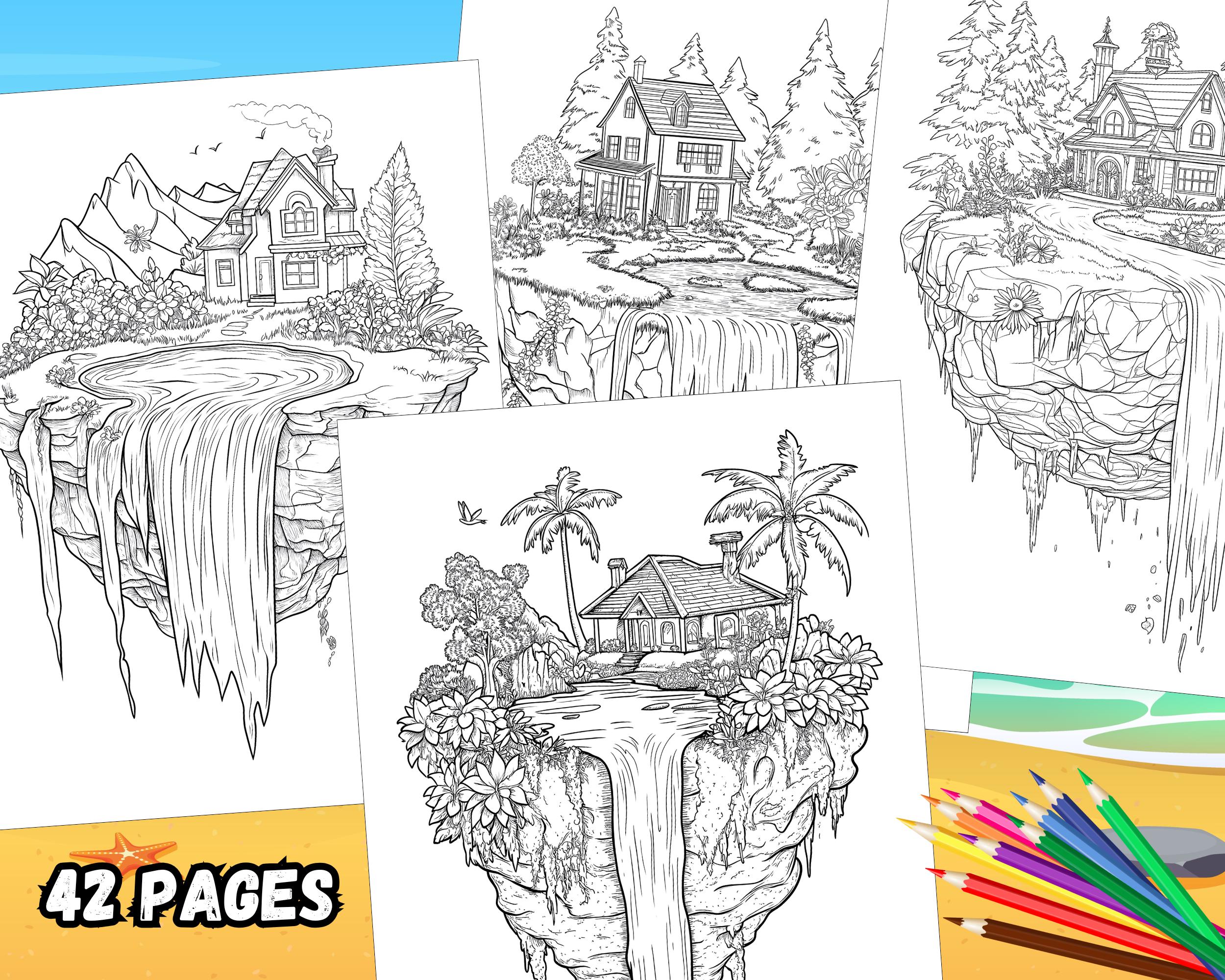 Floating Islands to Color With Fantastic Landscapes – 42 PDF Pages With ...