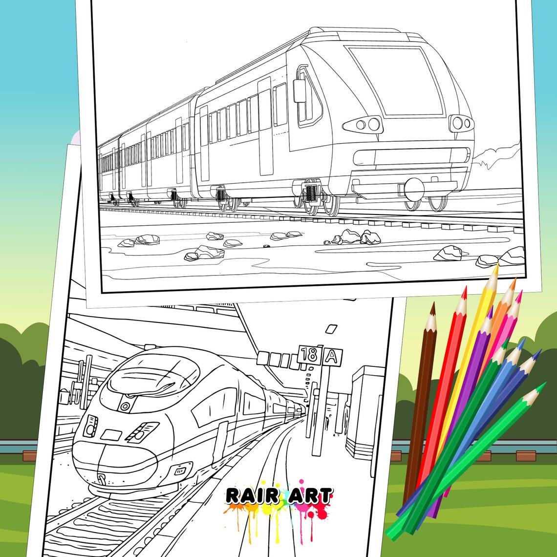 Trains Coloring Book | 37 Pages of Trains, Railroads and Locomotives ...