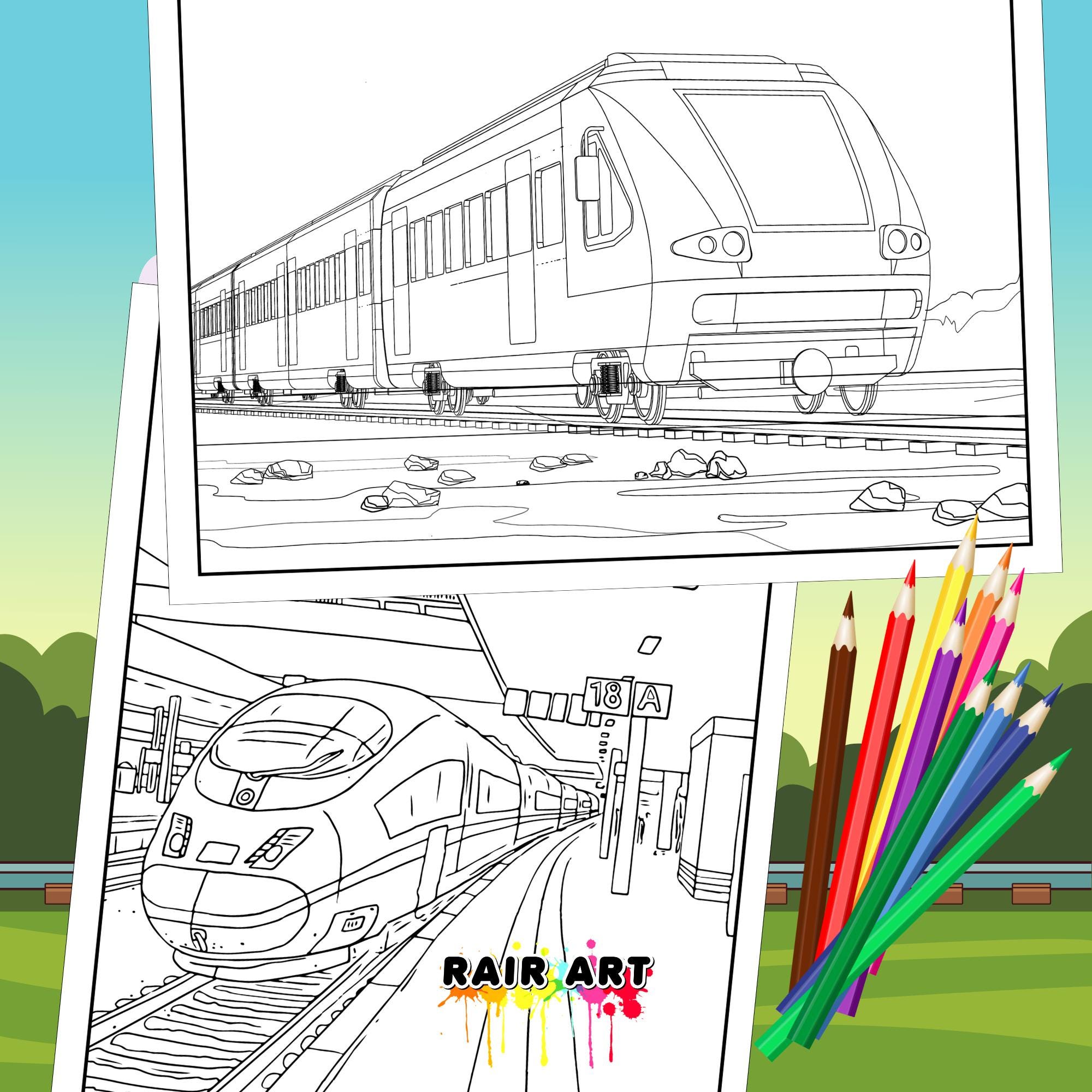 Trains Coloring Book | 37 Pages of Trains, Railroads and Locomotives ...
