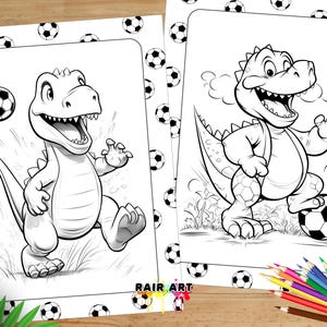 Dinosaur Coloring Book Playing Soccer | Printable PDF for Kids Ages 4-8 ...