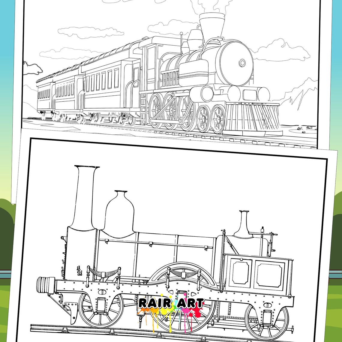 Trains Coloring Book | 37 Pages of Trains, Railroads and Locomotives ...