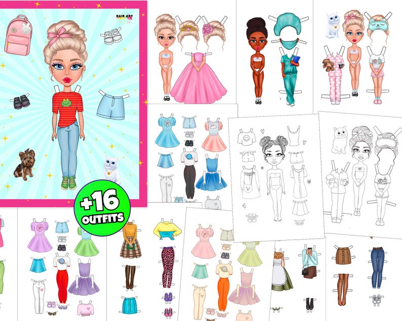 Paper Dolls Cut Outs | Printable Clothes & Accessories for Play | 12 ...