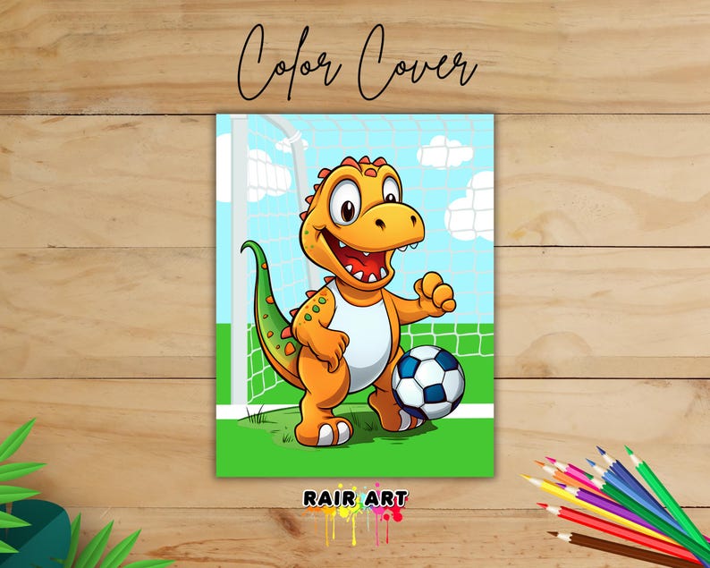 Dinosaur Coloring Book Playing Soccer | Printable PDF for Kids Ages 4-8 ...