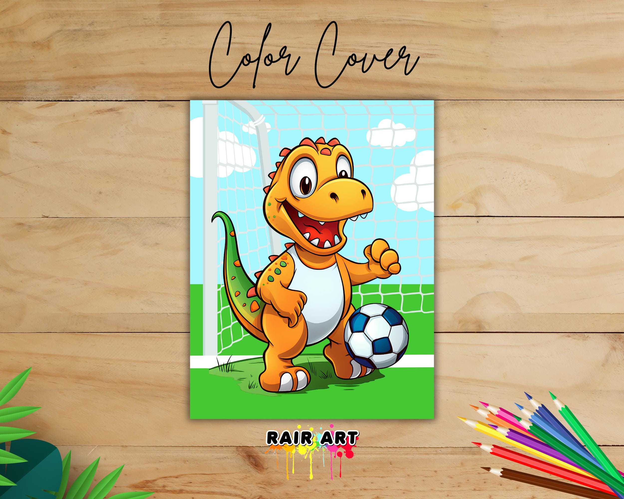 Dinosaur Coloring Book Playing Soccer | Printable PDF for Kids Ages 4-8 ...