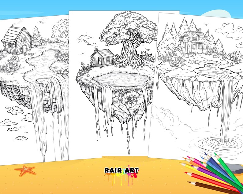 Floating Islands to Color With Fantastic Landscapes – 42 PDF Pages With ...