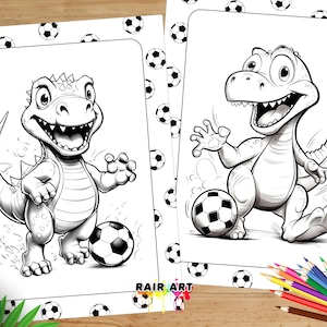 Dinosaur Coloring Book Playing Soccer | Printable PDF for Kids Ages 4-8 ...