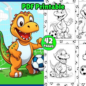 Dinosaur Coloring Book Playing Soccer | Printable PDF for Kids Ages 4-8 ...