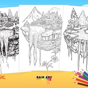 Floating Islands to Color With Fantastic Landscapes – 42 PDF Pages With ...