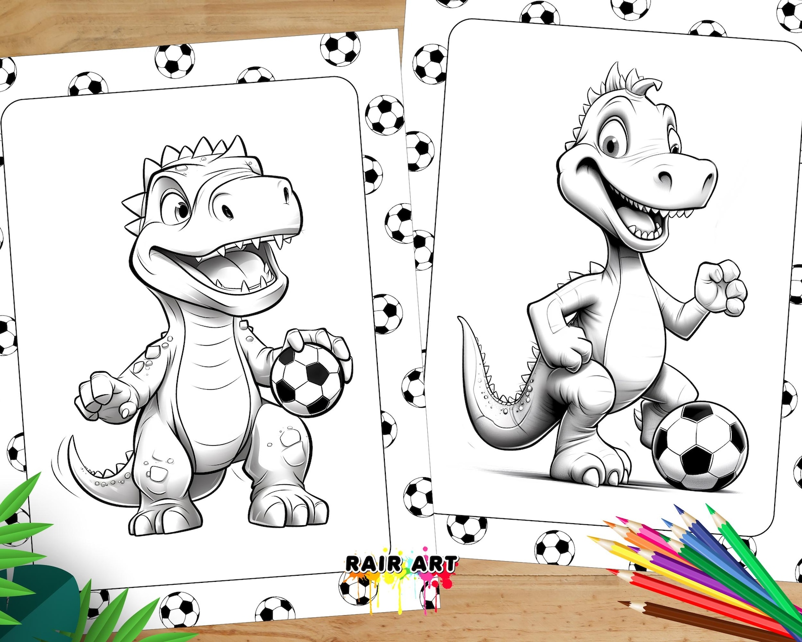 Dinosaur Coloring Book Playing Soccer | Printable PDF for Kids Ages 4-8 ...