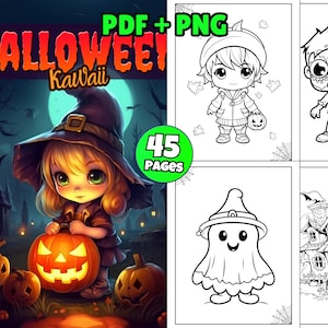 Halloween Kawaii – 45 Coloring Pages for Kids PDF | Fun Pages With ...