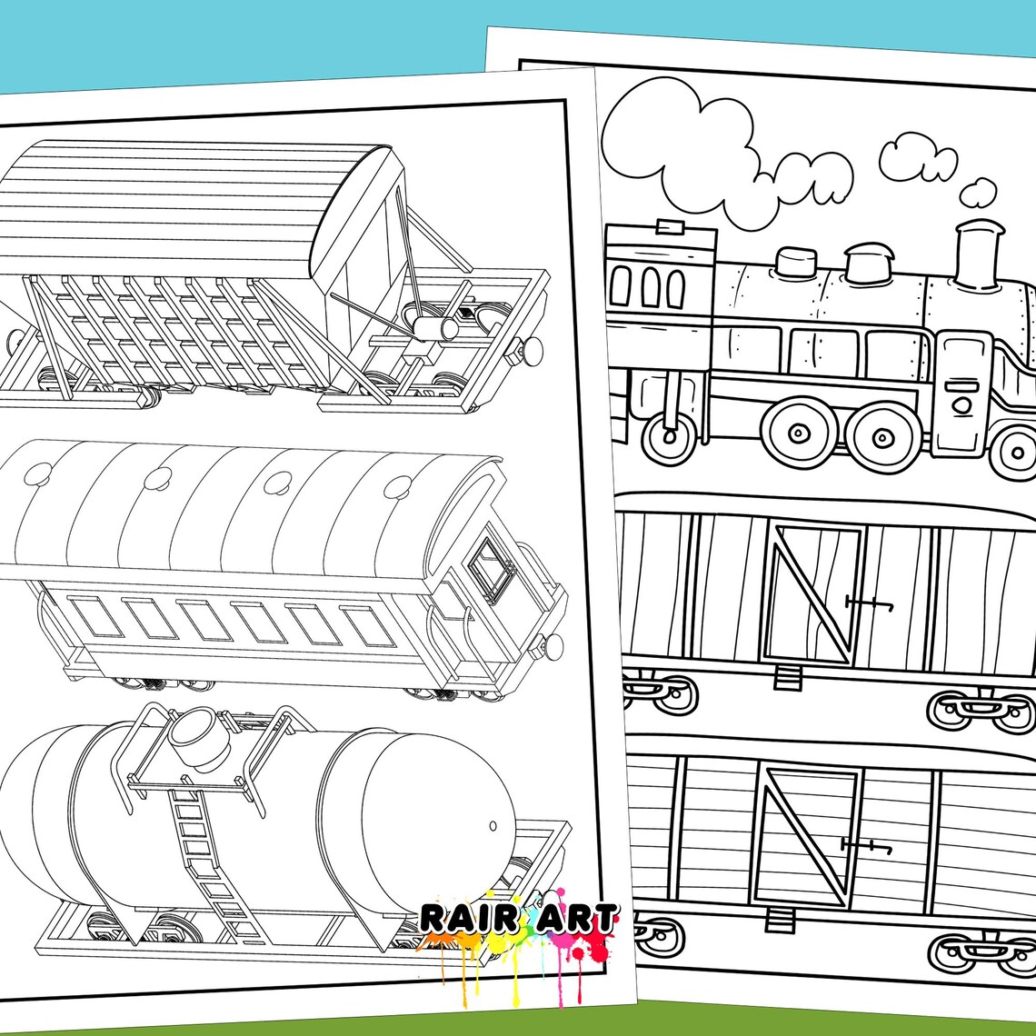 Trains Coloring Book | 37 Pages of Trains, Railroads and Locomotives ...