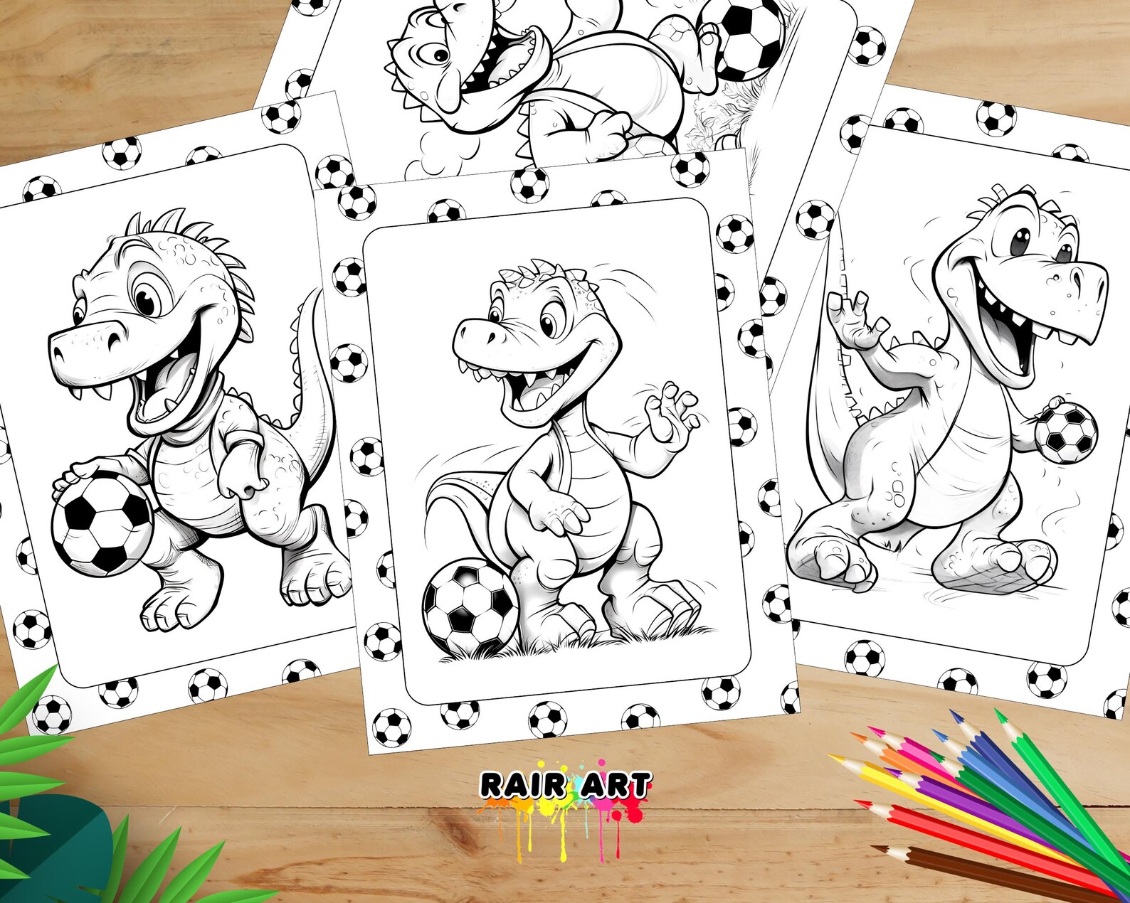 Dinosaur Coloring Book Playing Soccer | Printable PDF for Kids Ages 4-8 ...