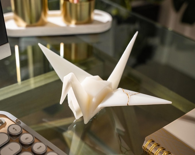Kintsugi Origami Crane: Handmade Resin Ivory Sculpture - Etsy