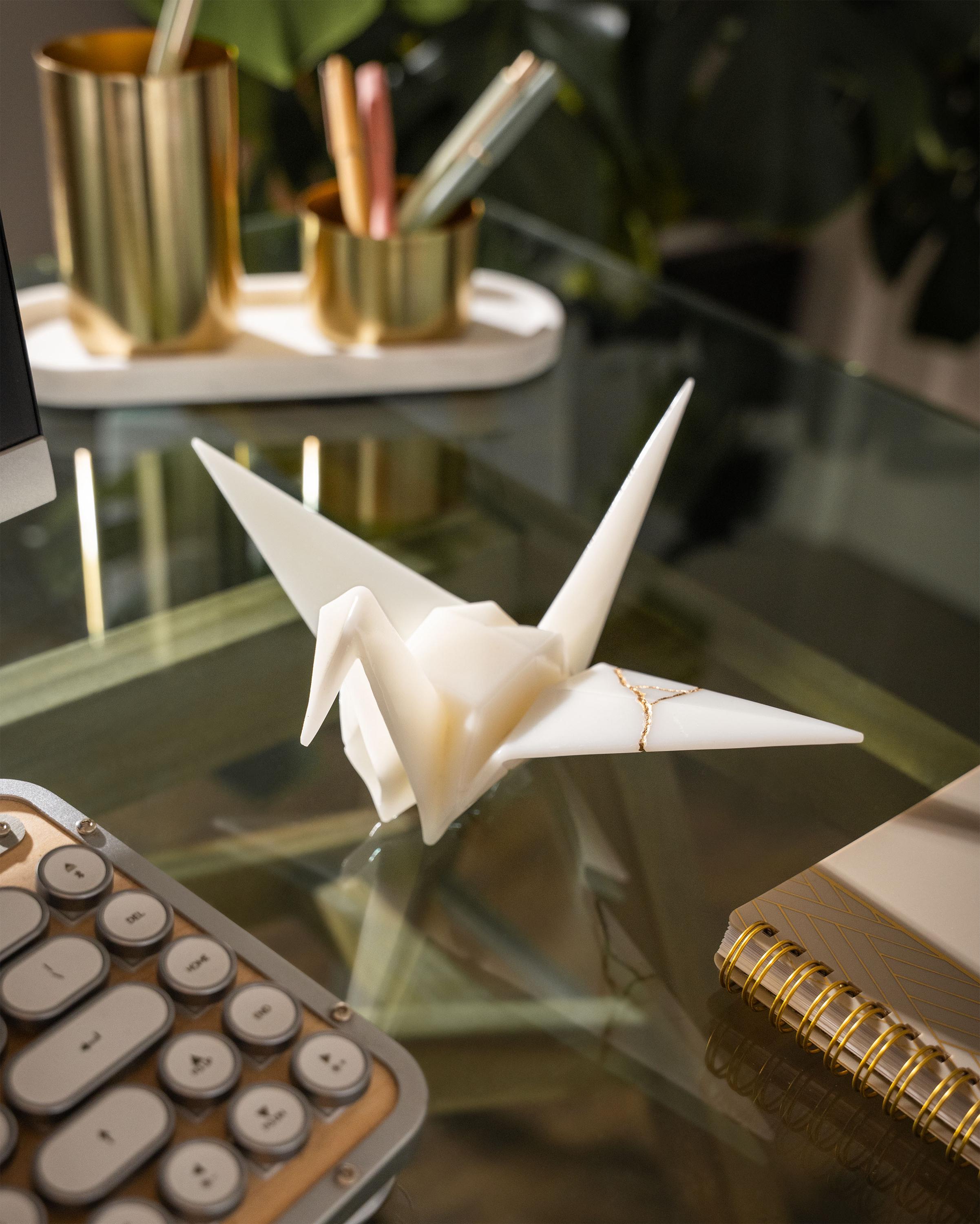 Kintsugi Origami Crane: Handmade Resin Ivory Sculpture - Etsy