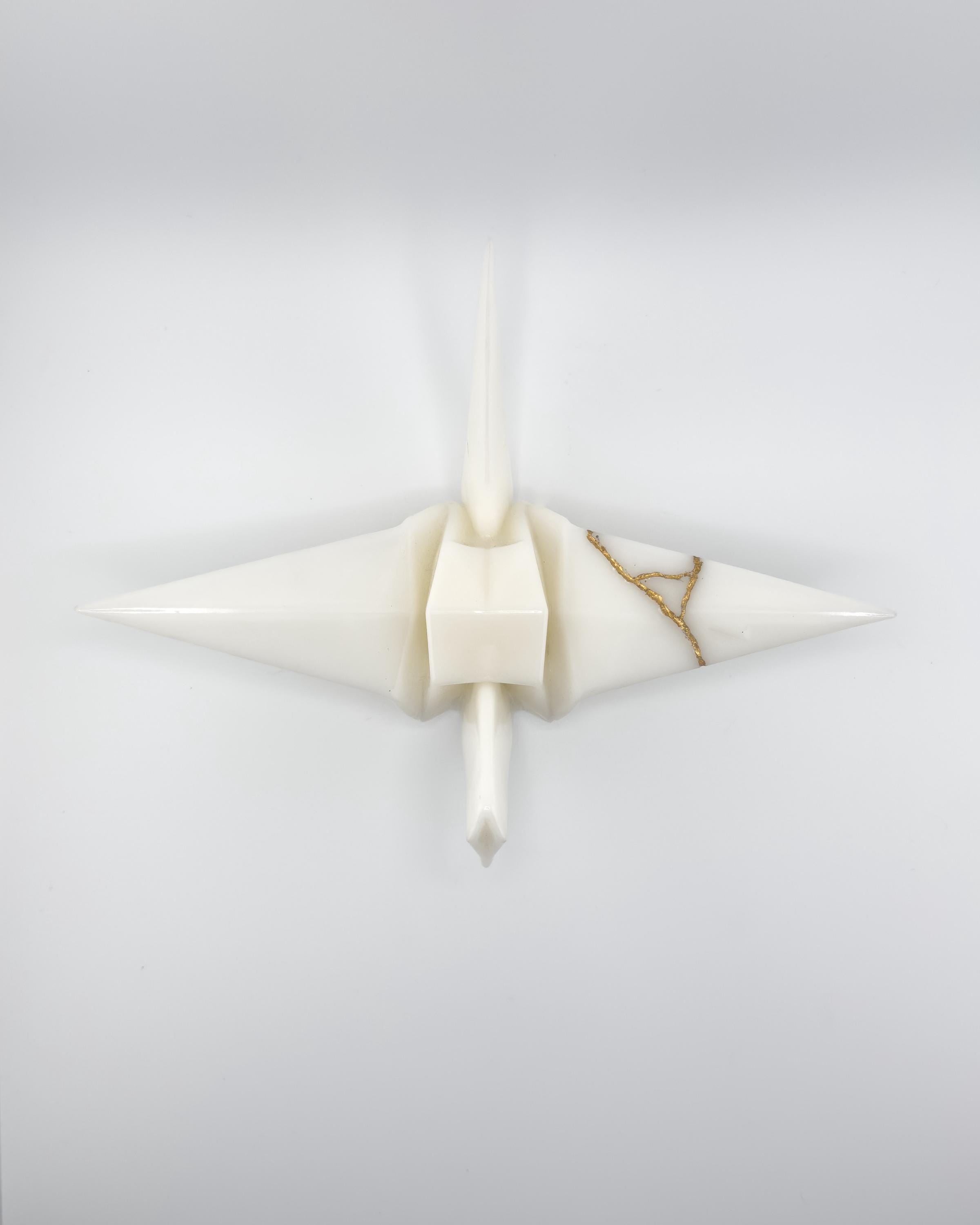 Kintsugi Origami Crane: Handmade Resin Ivory Sculpture - Etsy