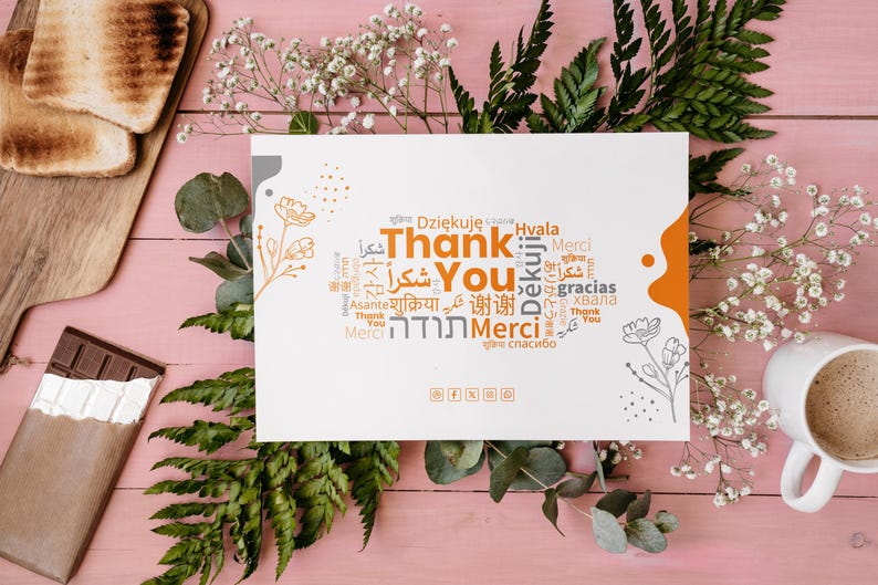 Thank You Card in Different Languages | Elegant Printable Thank You ...