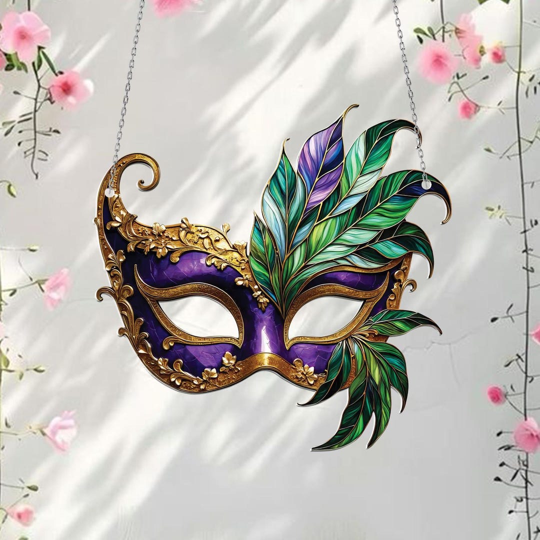 Masquerade Mask Window Hanging - Purple Gold Festival Mask With ...