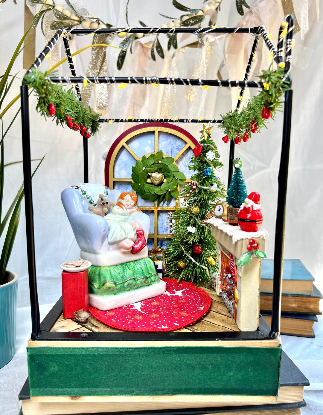 Vintage Christmas Eve Light up Diorama. Waiting for Santa Clause in ...