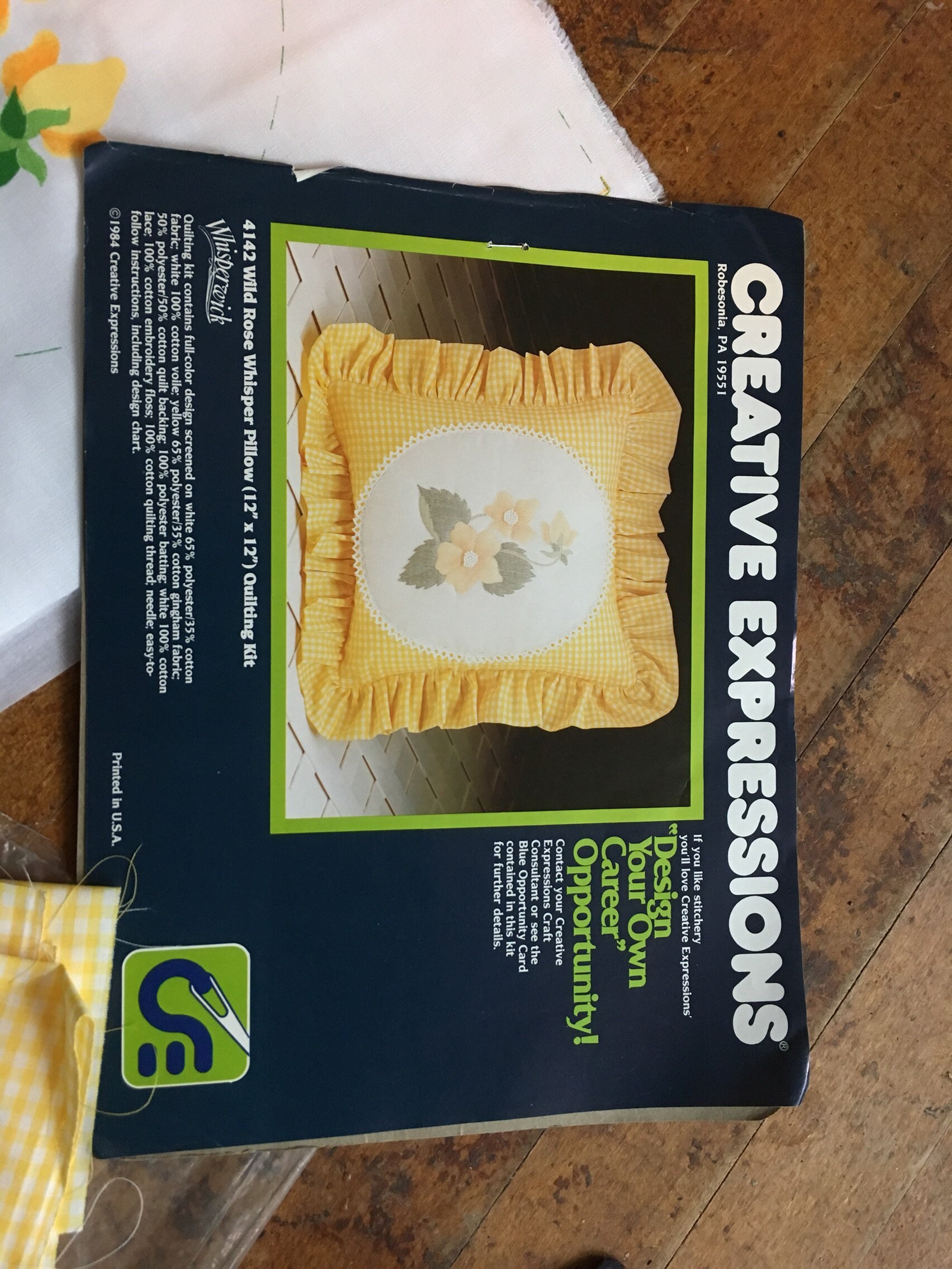 Pillow Quilting Kit Wild Rose Whisper Yellow Flowers Gingham Check ...