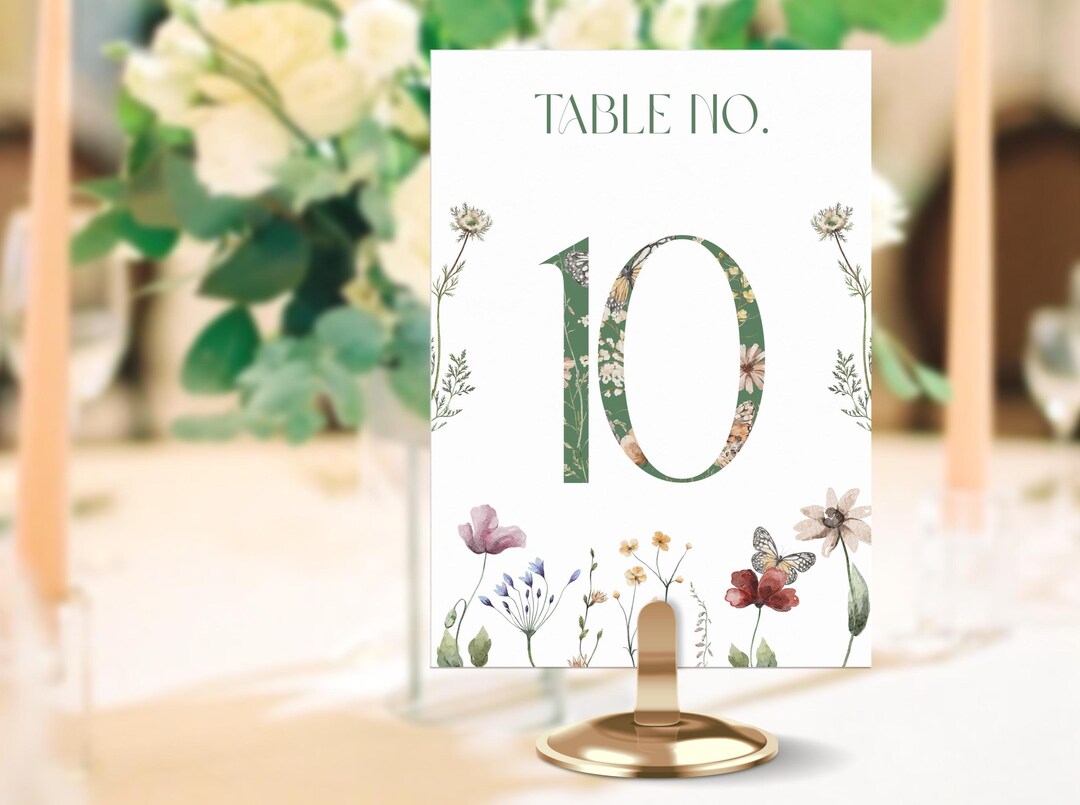 Hunter Green Wildflower Cutout Printable Wedding Table Numbers, 5x7" - Etsy