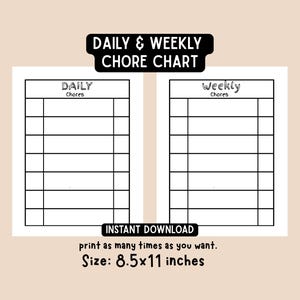 Kids Chore Chart Bundle: Daily & Weekly Checklist (PDF Printable) - Etsy