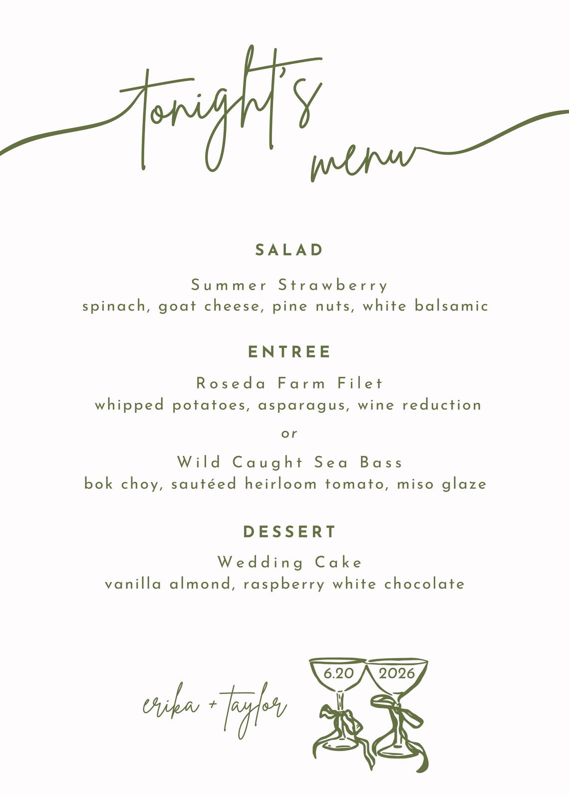 Editable Wedding Dinner Menu Template – “tonight’s Menu” | Elegant ...