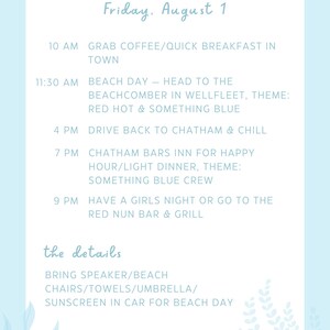Cape Cod Bachelorette Party Invitation: Beach Theme Itinerary (editable ...