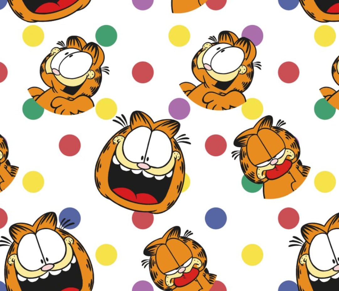 Garfield Cat Laughing Polka Dot Pattern Cats Cartoon Pattern Cotton ...