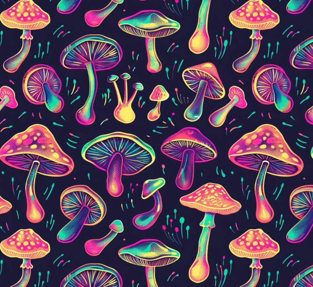 Technological Mushroom Pattern Cotton Fabric Cyber Mushroom Pattern ...