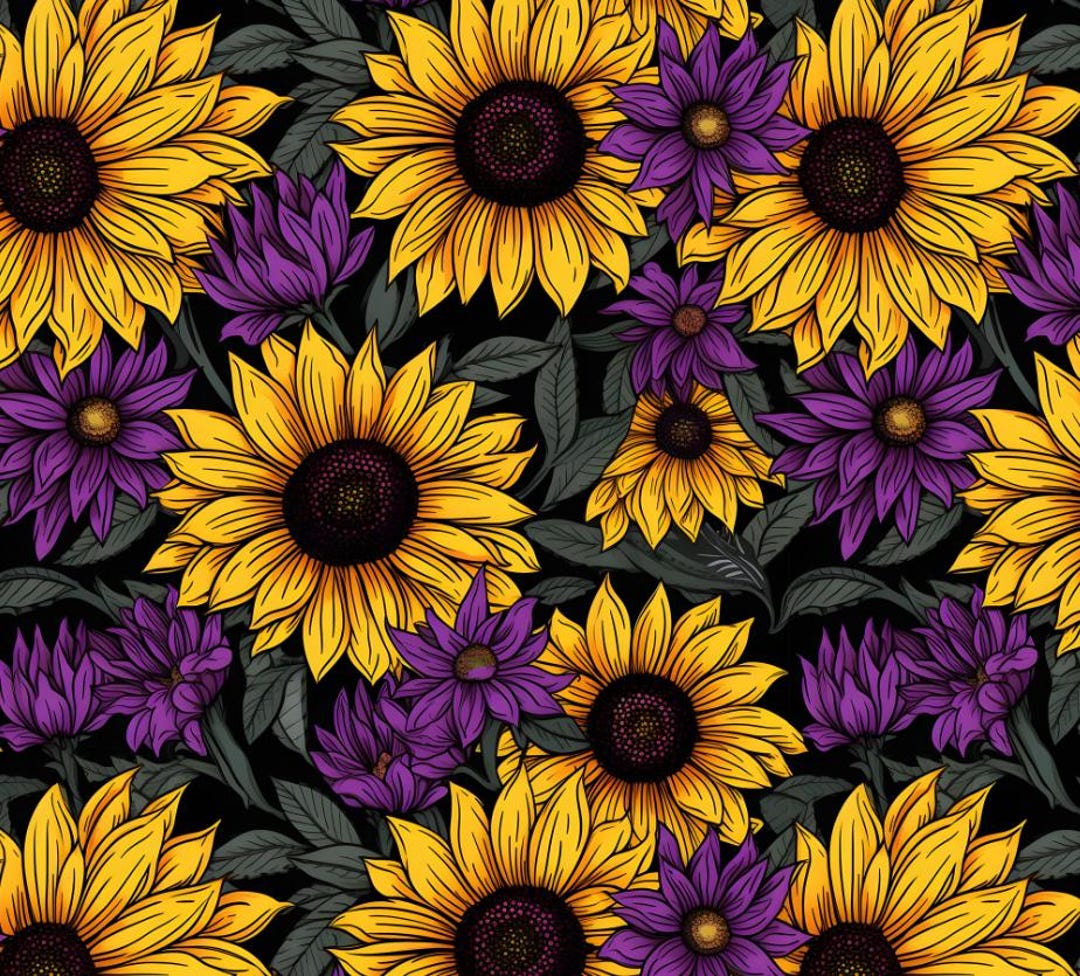 Purple Sunflower Cotton Pattern Fabric-floral Sunflower Pattern Fabric ...