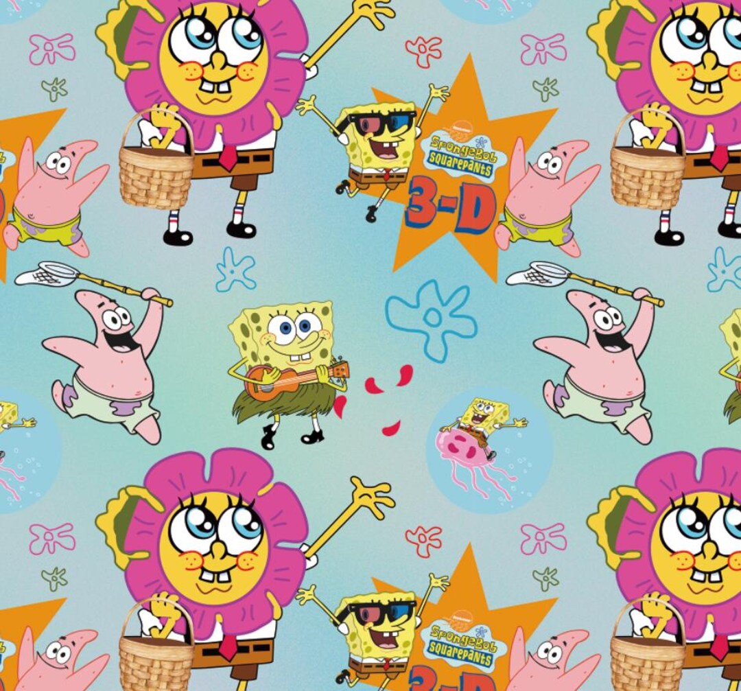 Funny Spongebob Squarepants Pattern Fabric Cartoon Cotton Fabric Sold ...