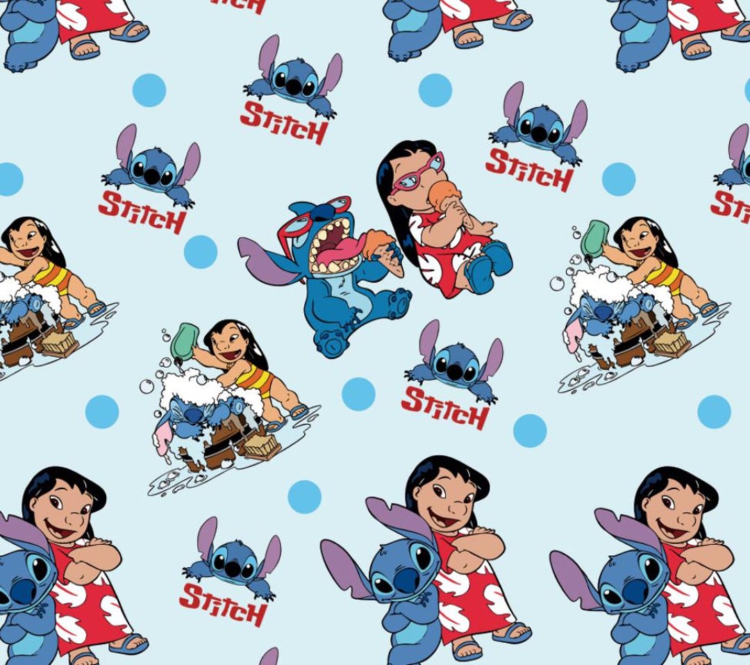 Lilo & Stitch Style Pattern Cartoon Pattern Cotton Fabric Sold by Half ...