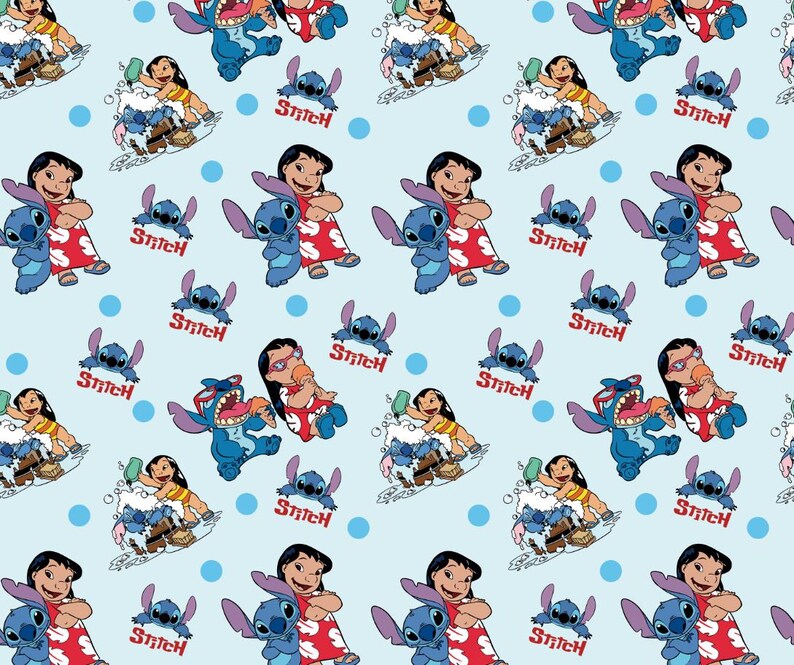 Lilo & Stitch Style Pattern Cartoon Pattern Cotton Fabric Sold by Half ...