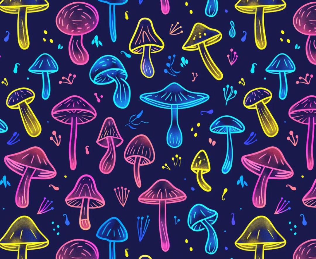 Fluorescent Cyber-style Mushroom Pattern Cotton Fabric Fluorescent ...