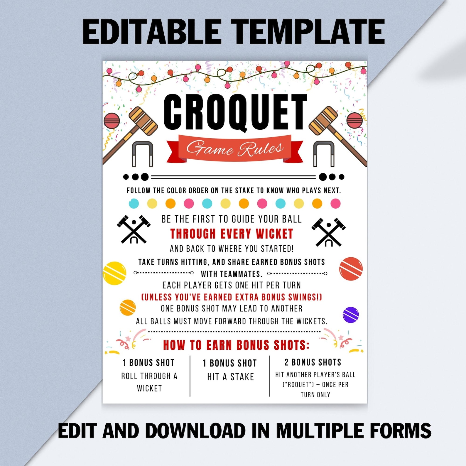 Croquet Rules, Croquet Sign, Yard Games, Wedding Lawn Games, Party ...