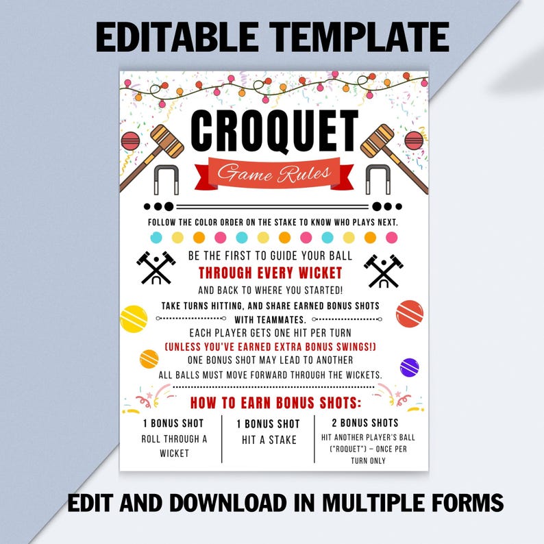 Croquet Rules, Croquet Sign, Yard Games, Wedding Lawn Games, Party ...