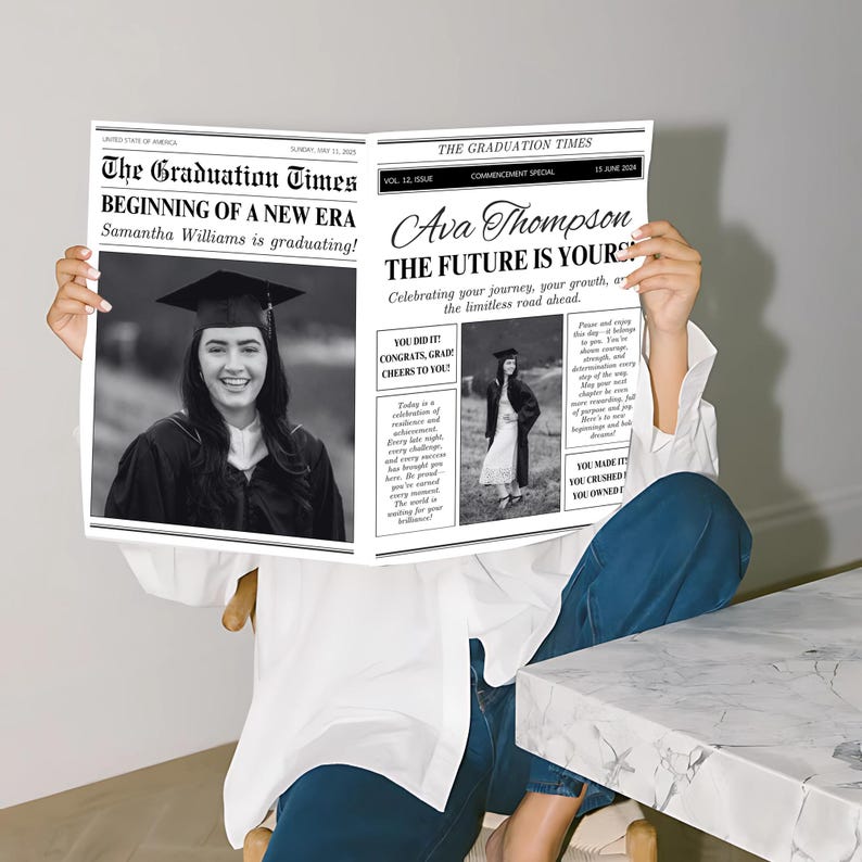 Graduation Newspaper Invitation Template: Editable Canva Announcement ...