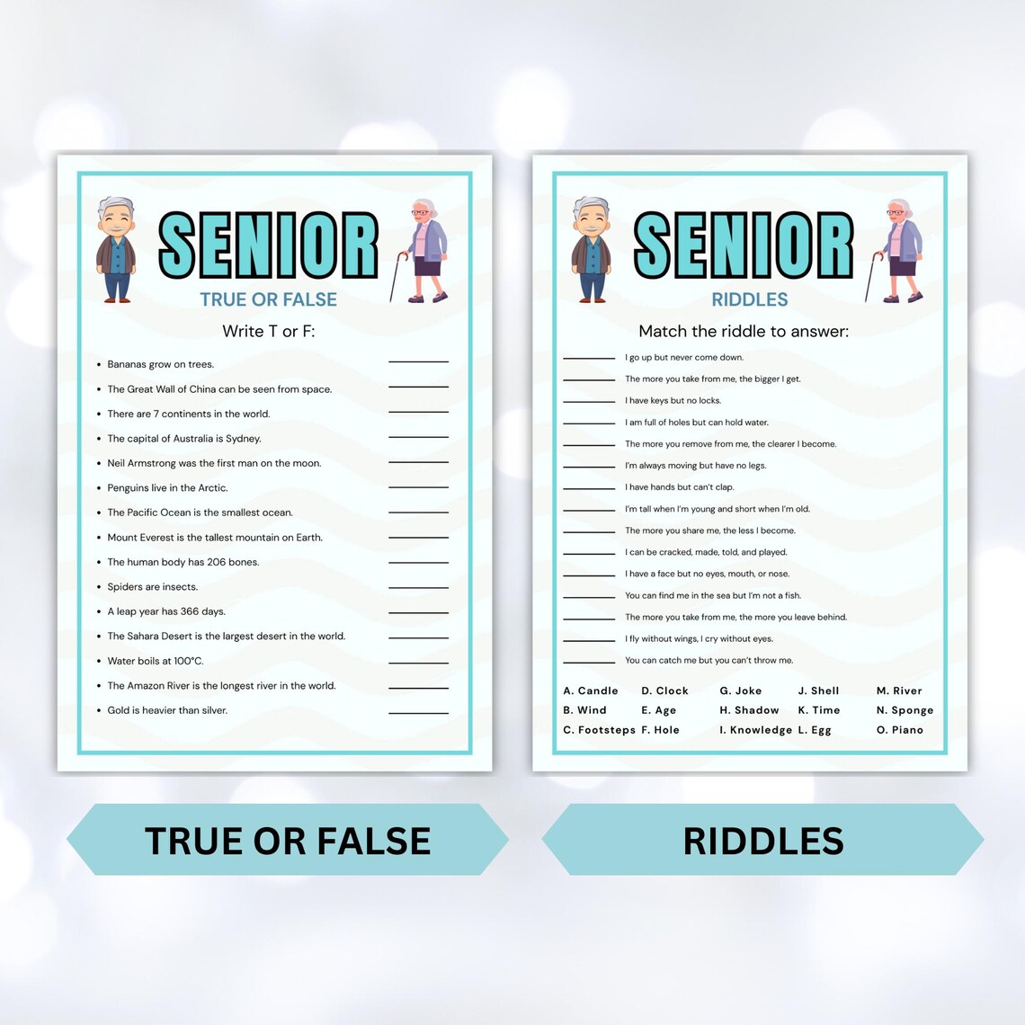 Senior Games Bundle Printable, Fun Brain Games for Seniors, Memory Dice ...