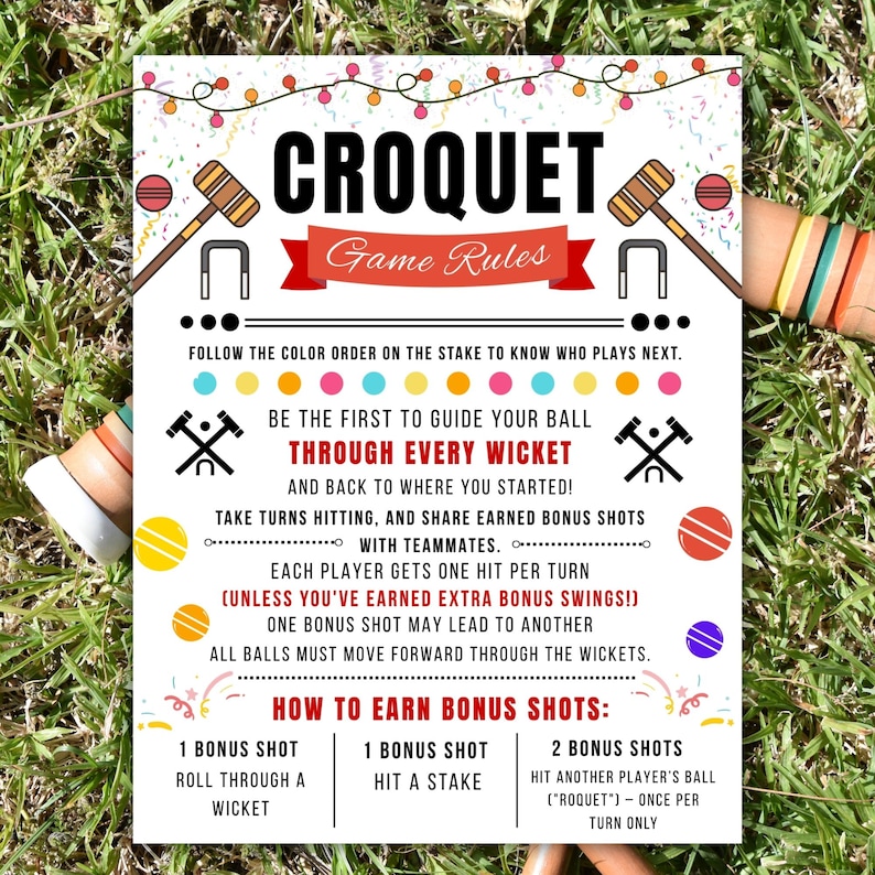 Croquet Rules, Croquet Sign, Yard Games, Wedding Lawn Games, Party ...