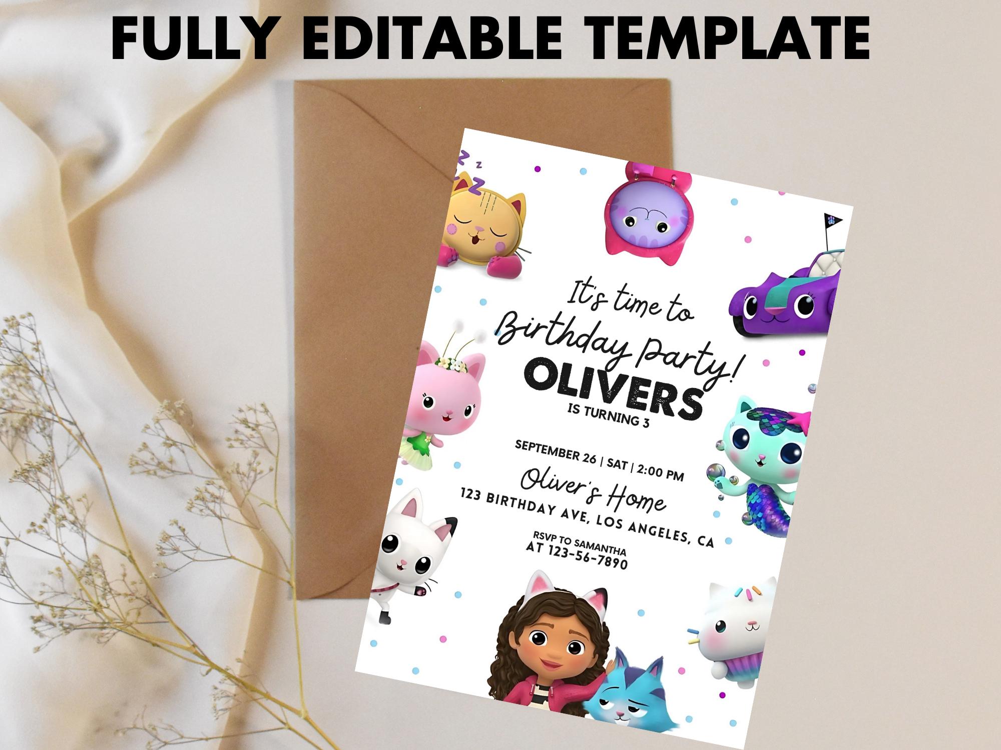 Gabbys Dollhouse Birthday Invitation | Editable Gabby's Kids Birthday ...