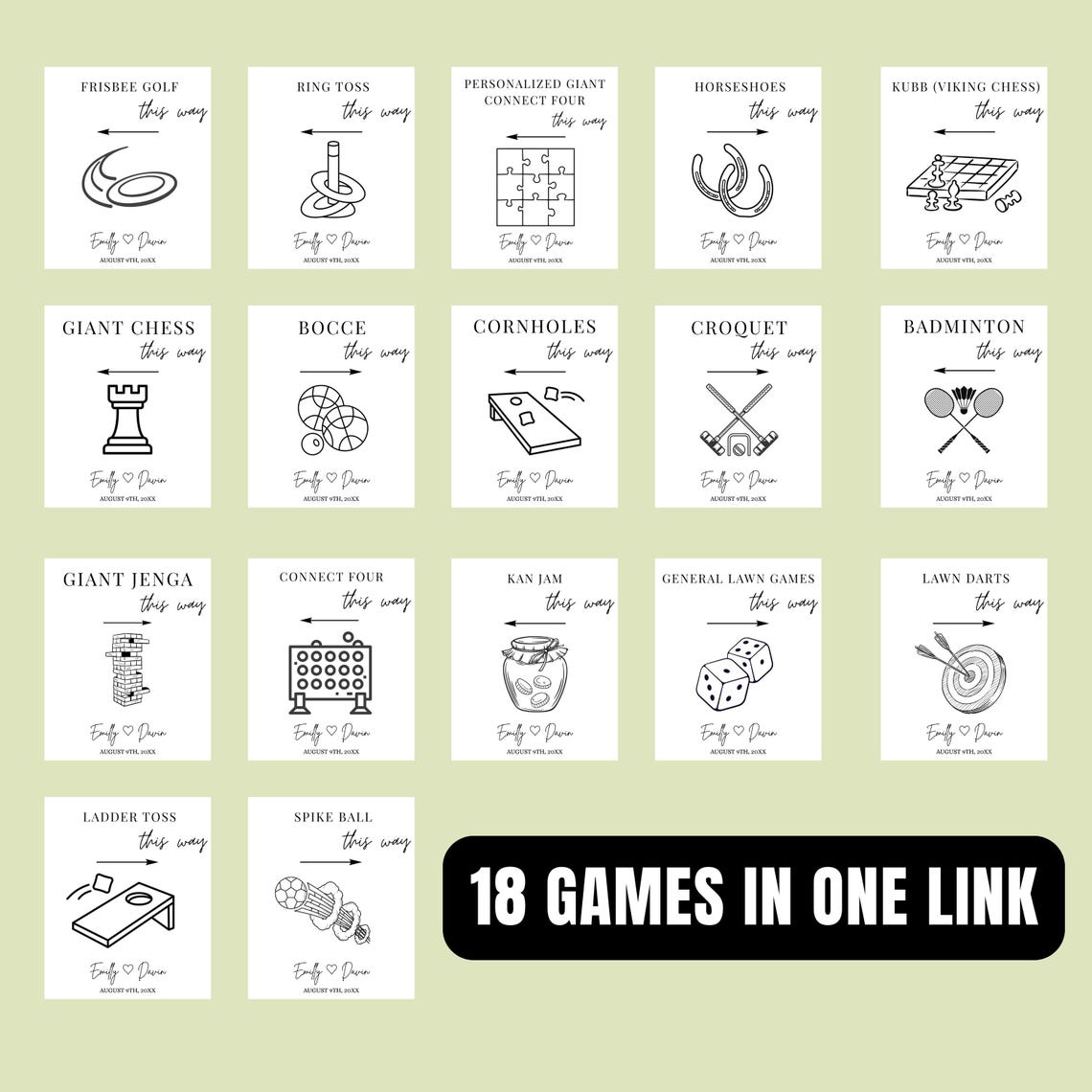 Wedding Lawn Games Sign Bundle, Minimalist Yard Game Signs, Reception ...