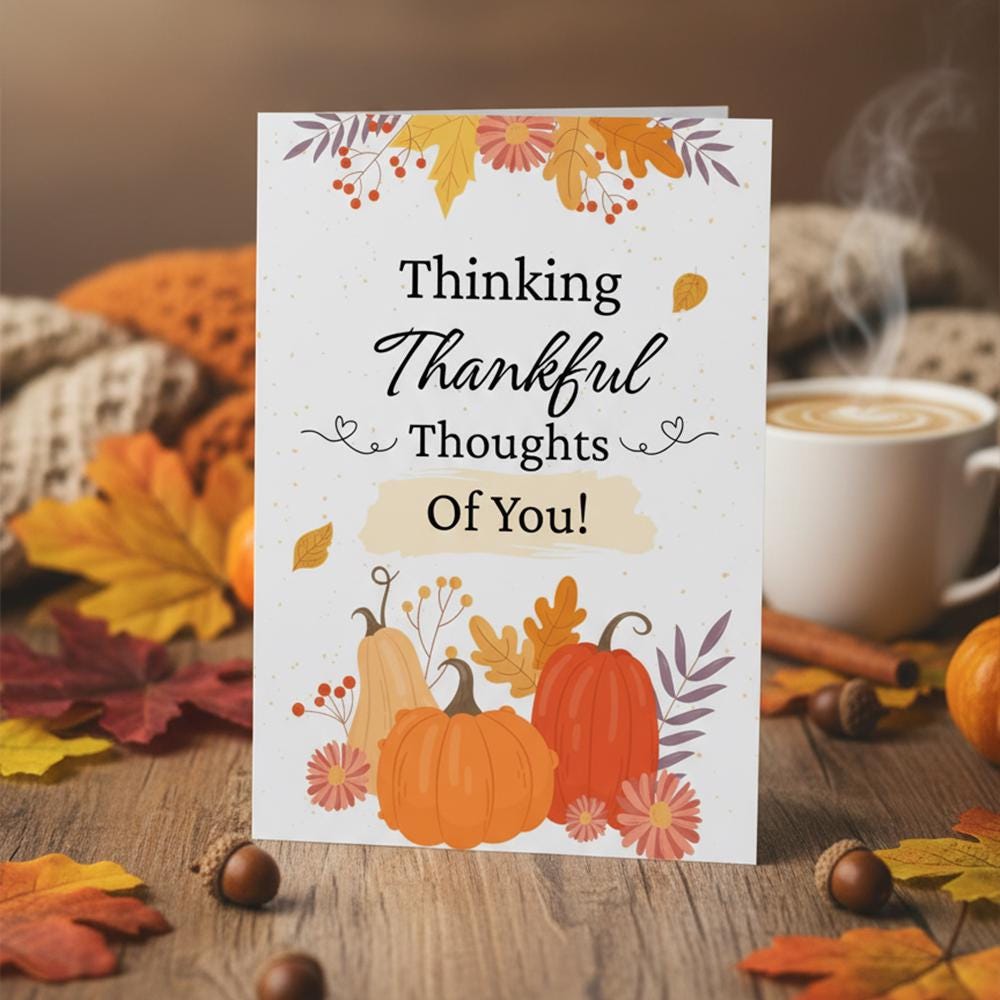 Thankful Thoughts Greeting Card Editable Canva Template Pumpkin ...